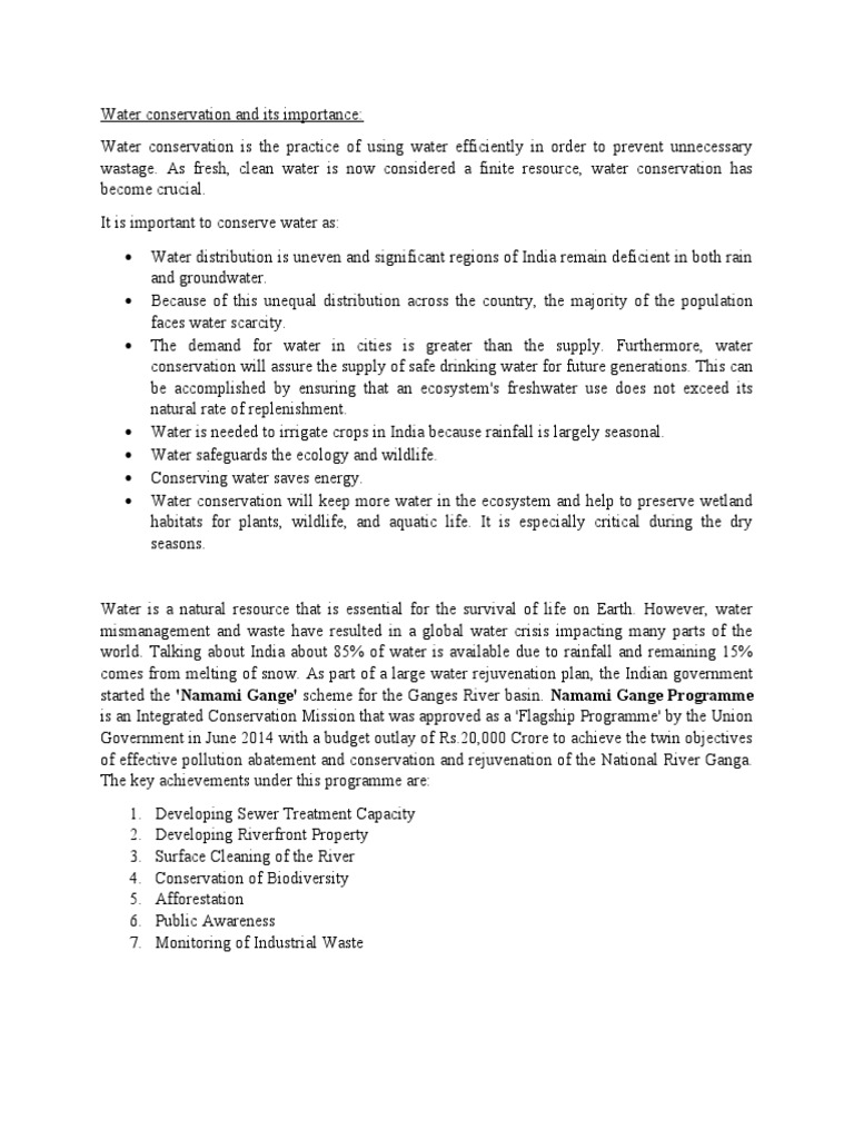 Water conservation and its importance-Essay NRM | PDF | Water Conservation | Water