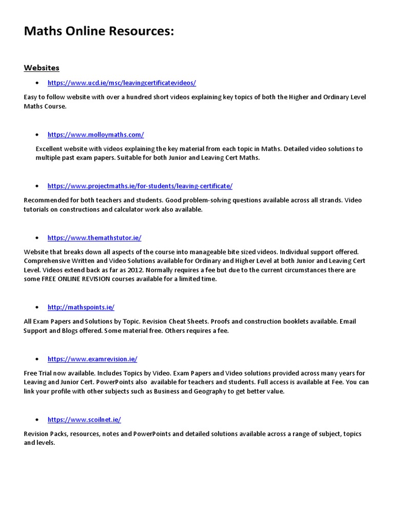 Maths Online Resources:: Websites | Download Free PDF | Mathematics ...