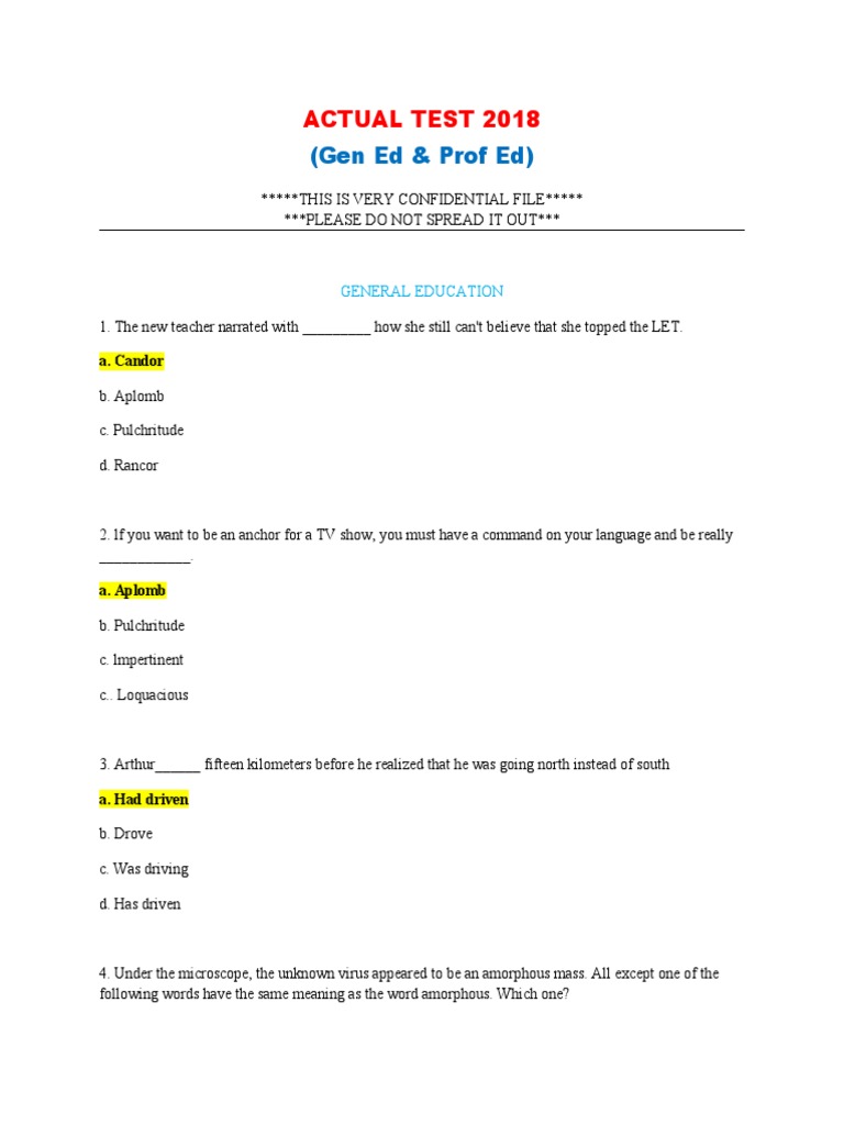 Let Actual Test 2018 | PDF | Teachers | Learning