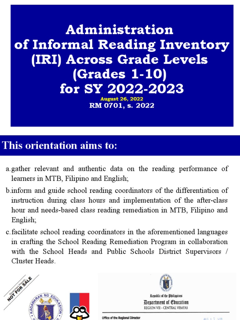 Orientation On Iri Adminstration Aug 26 2022 | PDF | Reading ...