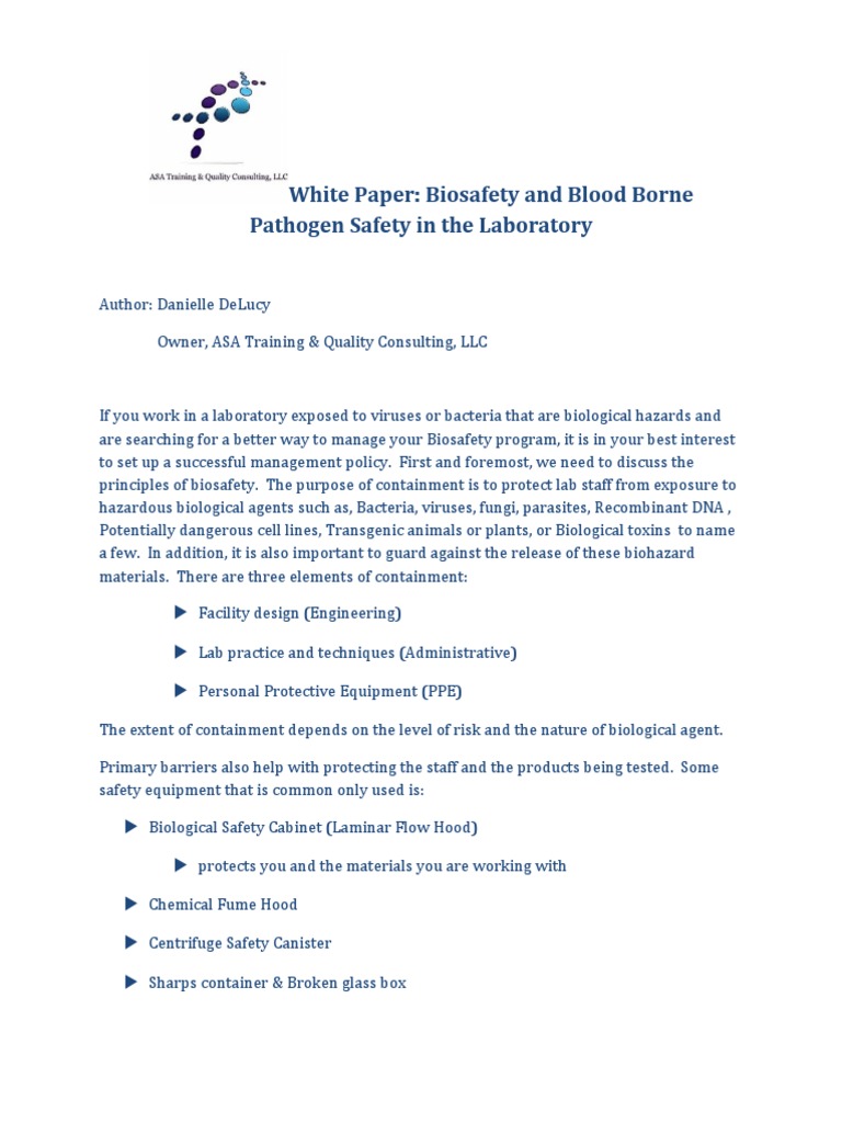 White Paper BioSafety | PDF | Personal Protective Equipment | Microbiology