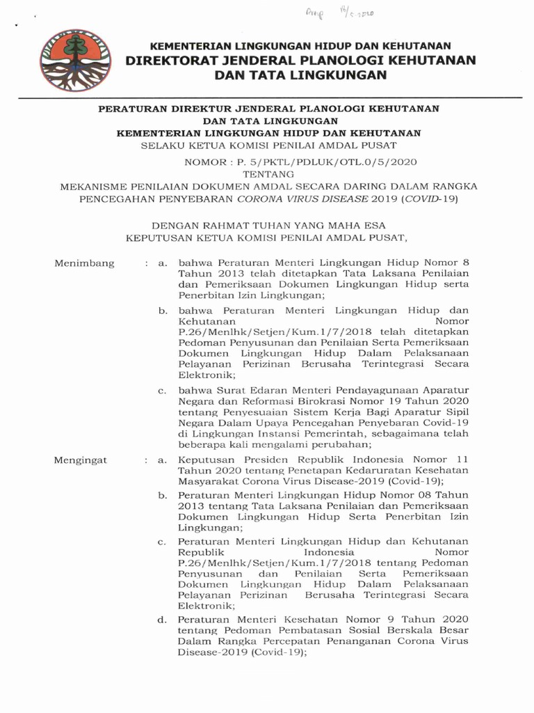 Peraturan Direktur Jenderal Planologi Kehutanan Dan Tata Lingkungan ...