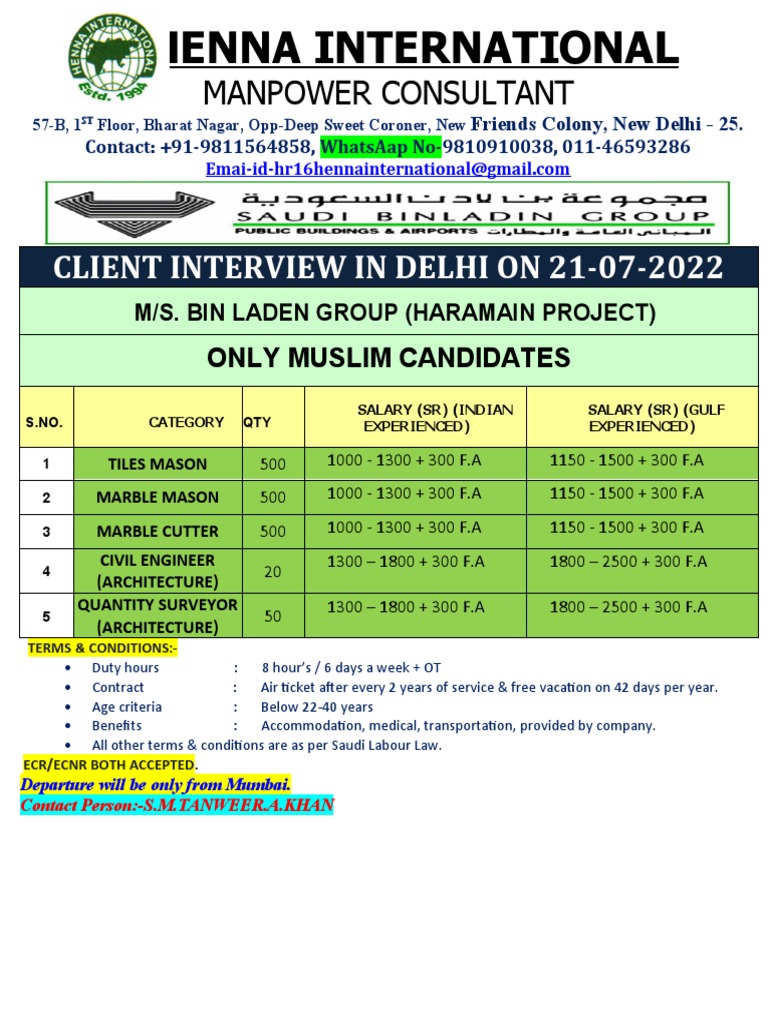 Bin Laden Group Job Openings 2022 | PDF