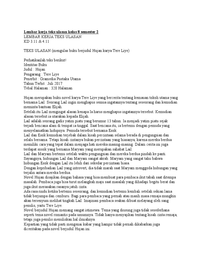 Lembar Kerja Teks Ulasan Kelas 8 Semester 2 | PDF