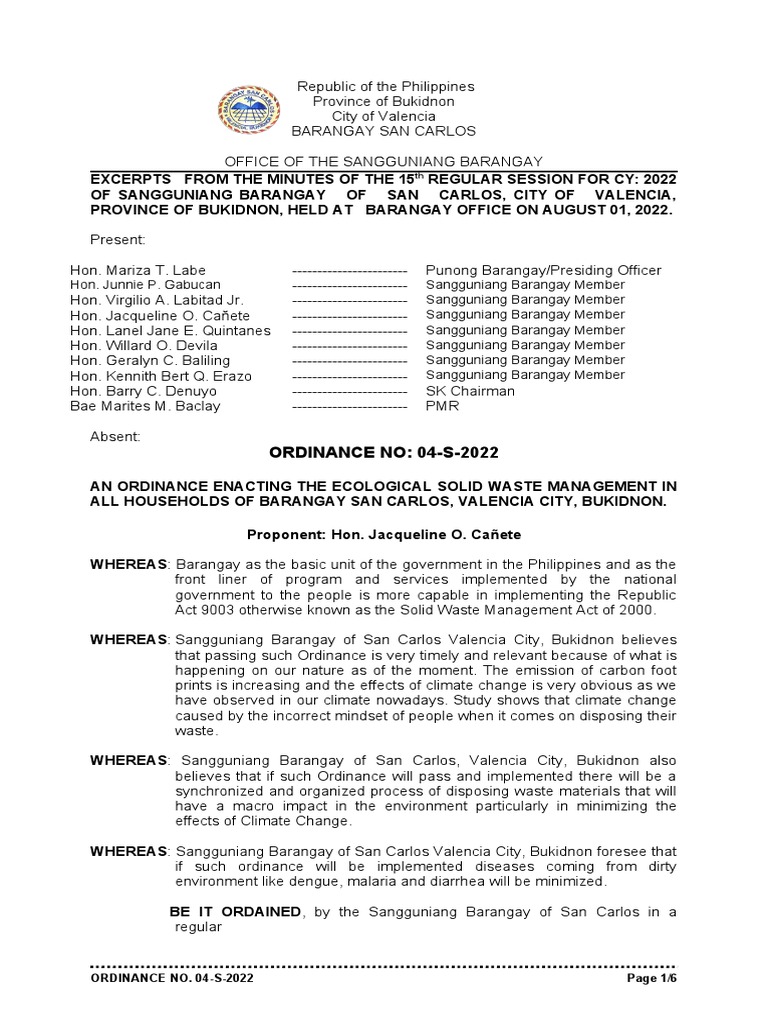 San Carlos Waste Management Ordinance | PDF | Waste Management ...