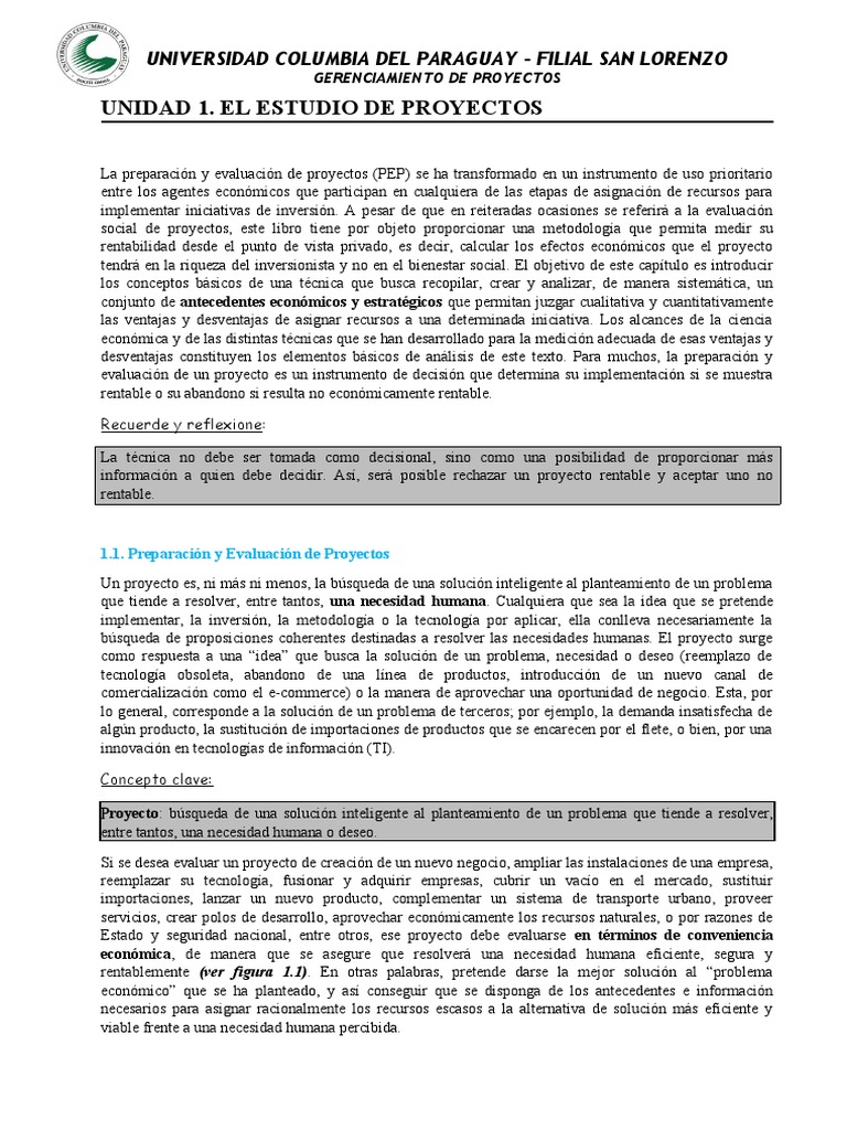 UNIDAD 1 - El Estudio de Proyectos | PDF | Exterioridad | Evaluación
