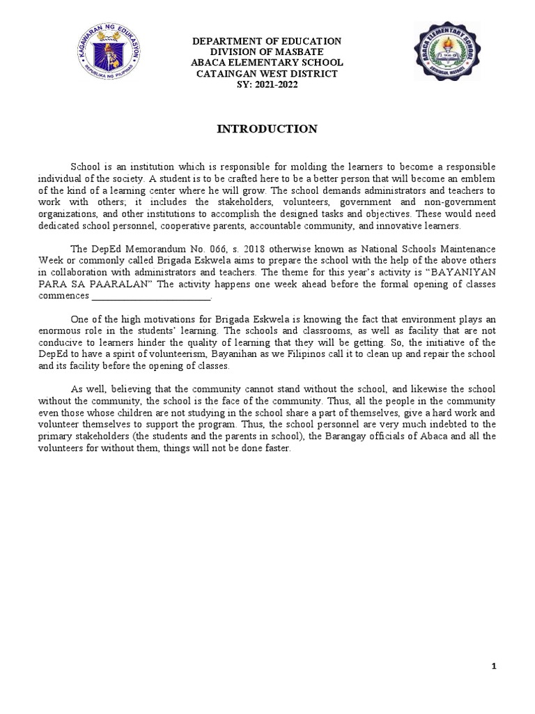 Brigada Eskwela Report Pdf Schools Sanitation