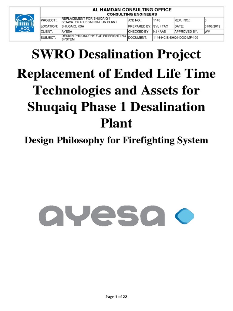 SWRO Desalination Project Replacement of Ended Life Time Technologies ...