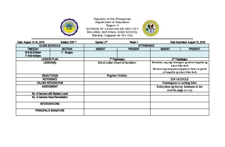 DLL Esp 7 W1 Q2 | Download Free PDF | Observances Set