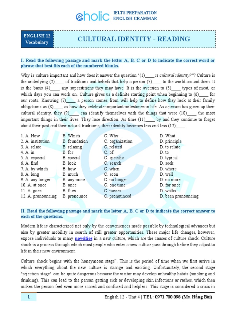 (g12) Cultural Identity - Reading | PDF | Family | Emotions