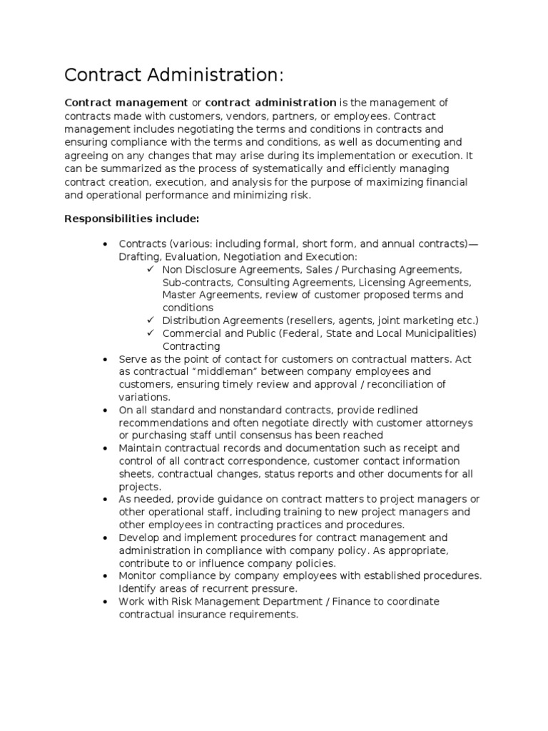 Contract Administration:: Contract Management or Contract ...