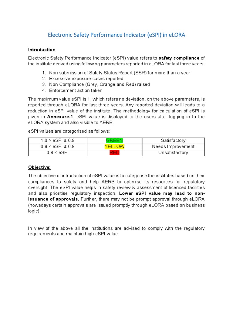 Electronic Safety Performance Indicator (eSPI) in eLORA | PDF