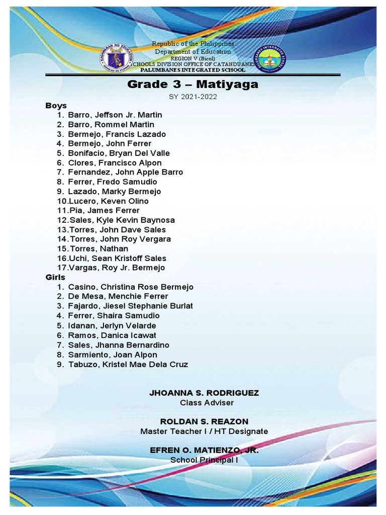 Grade-3-Matiyaga-2021-2022 | PDF