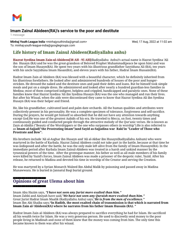 Imam Zainul Abideen's Charity Work | PDF | Abrahamic Religions ...
