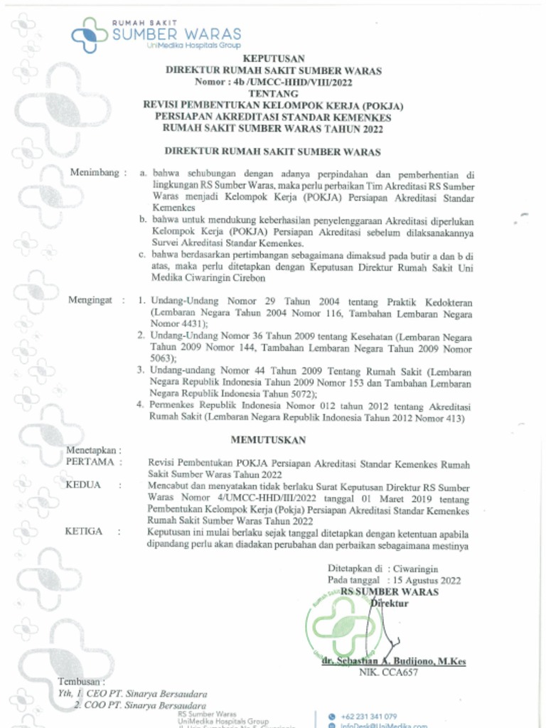 SK TIM AKREDITASI RS revisi 15 Agustus 2022 | PDF