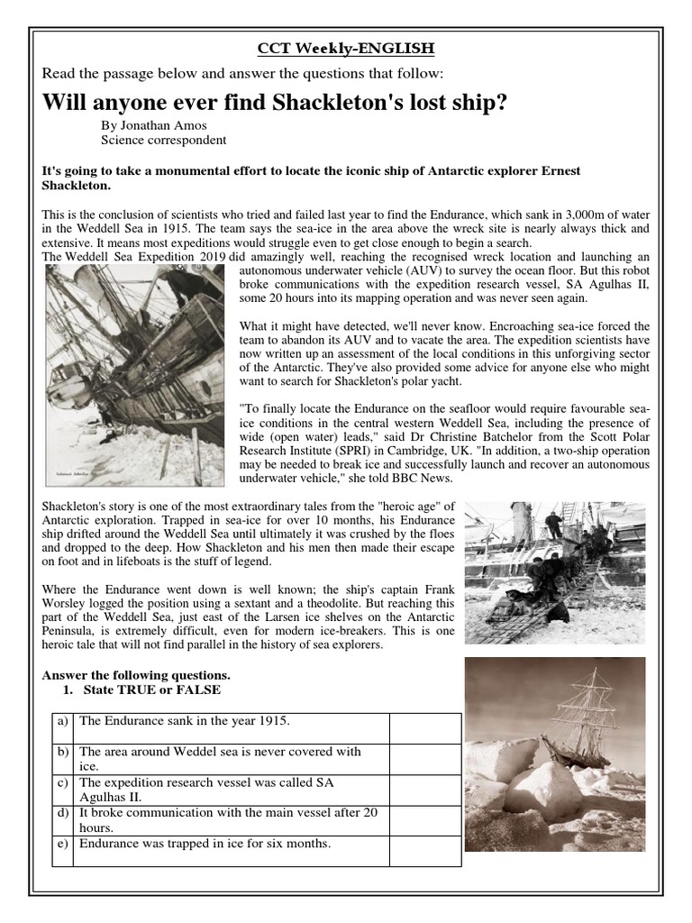CCT Weekly Practice English Merged | PDF | Ernest Shackleton | Water ...