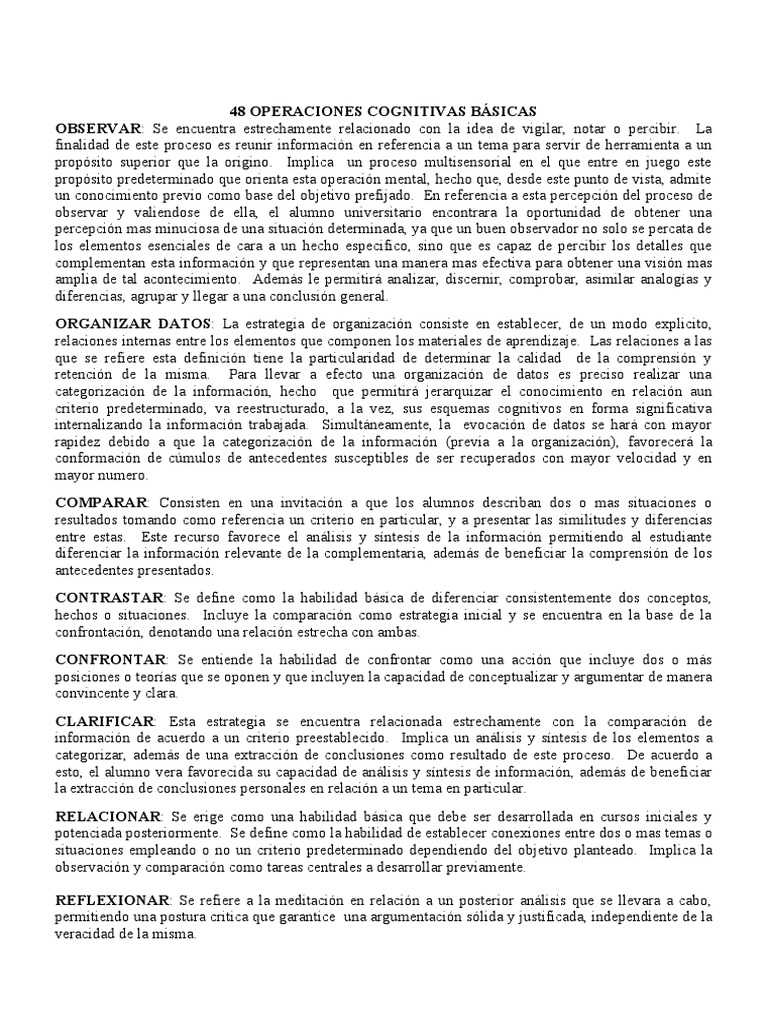 Operaciones Cognitivas Explicadas | PDF | Aprendizaje | Pensamiento