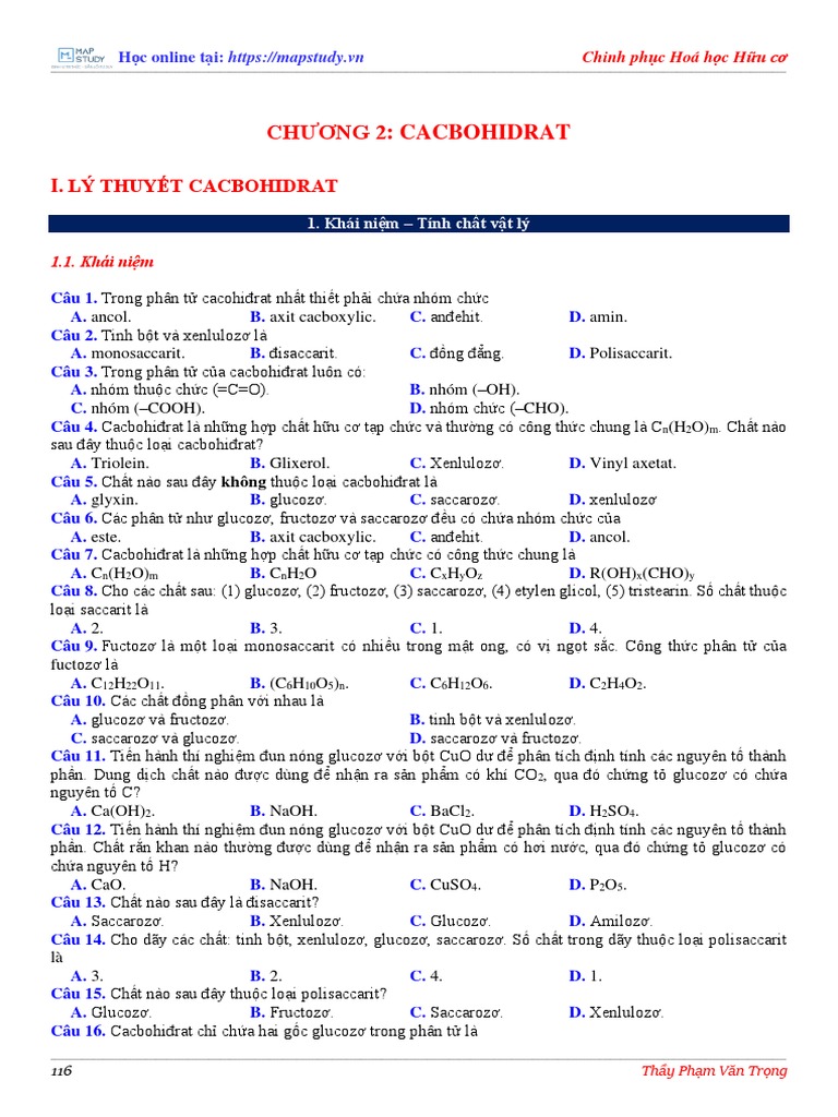 Chương 2 Cacbohidrat Đề | PDF