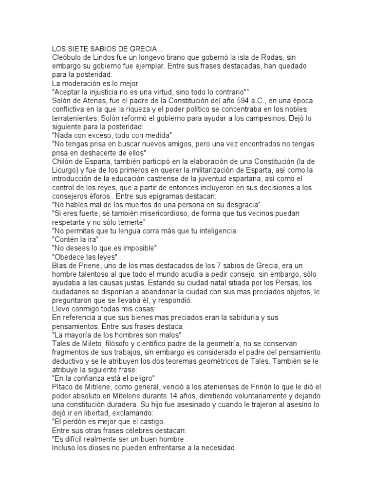 Frases y Legados de los Siete Sabios | PDF | Esparta | Antigua Grecia