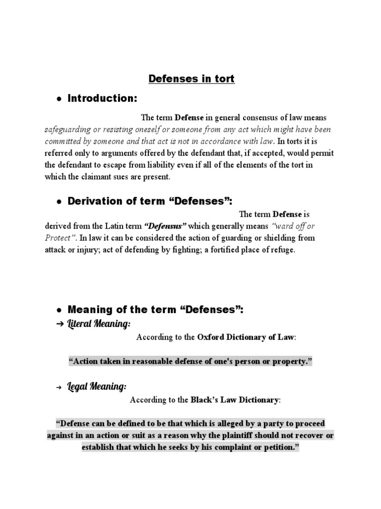 Defenses in tort | PDF | Tort | Damages