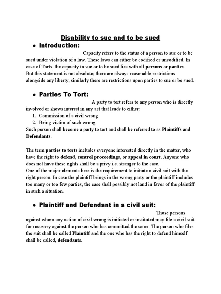 Capacity to Sue in Tort Law | PDF | Lawsuit | Tort
