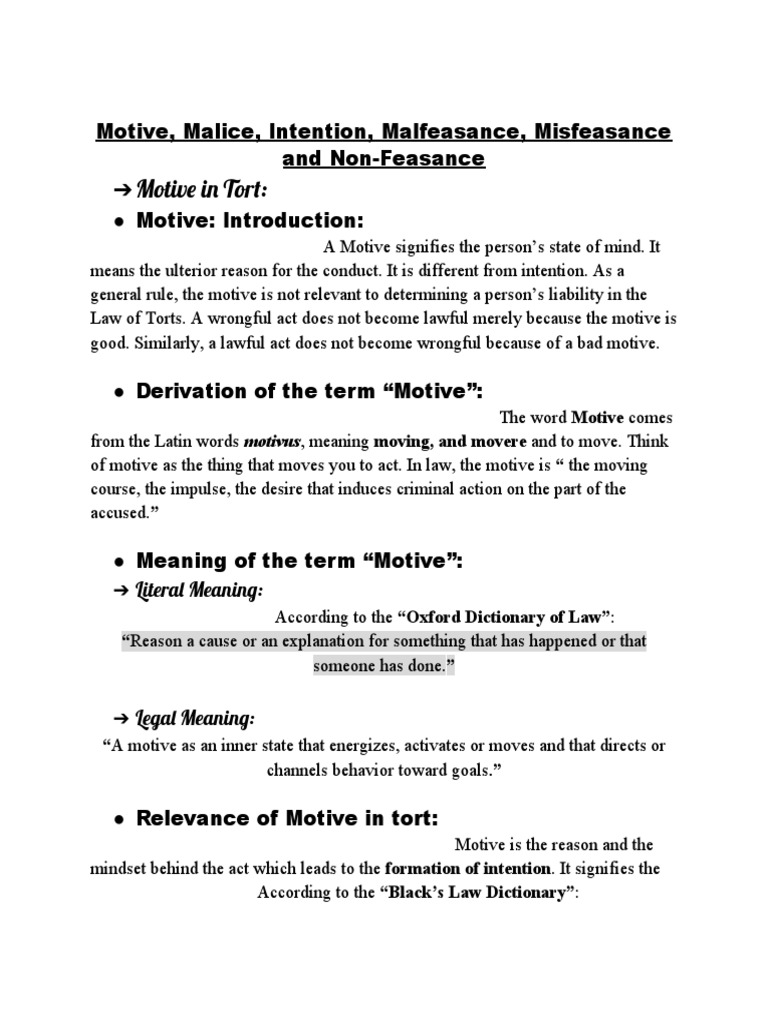 Motive, Malice, Intention, Malfeasance, Misfeasance and Non-Feasance ...