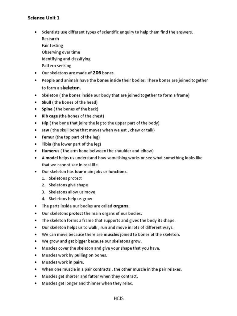 Science Unit 1 | Download Free PDF | Skeleton | Bone