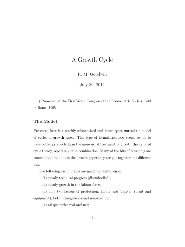 Goodwin's Growth Cycle Model Analysis | PDF | Labour Economics | Long ...