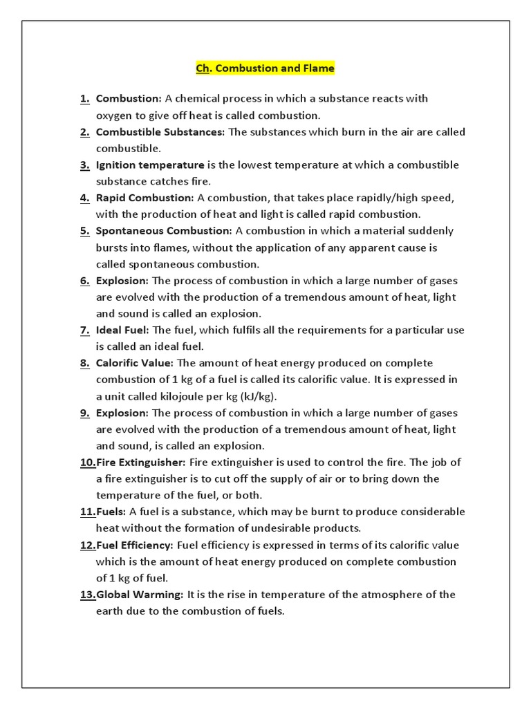 Combustion and Flame Glossary and NCERT QandA | PDF | Combustion | Fires