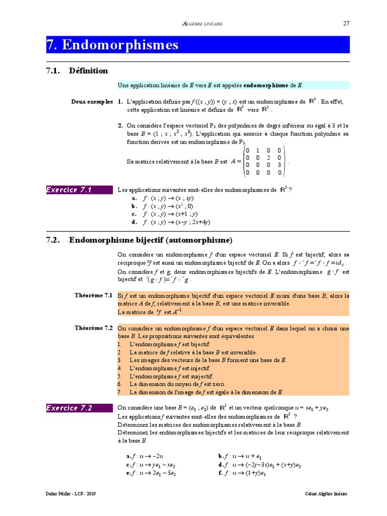 Endomorphisme | PDF | Base (algèbre linéaire) | Valeur propre, vecteur ...