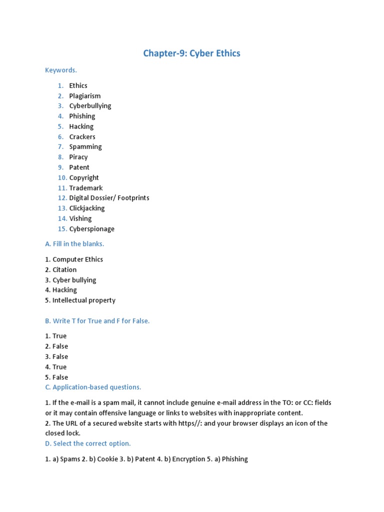 Chapter-9: Cyber Ethics: Keywords. 1. 2. 3. 4. 5. 6. 7. 8. 9. 10. 11 ...