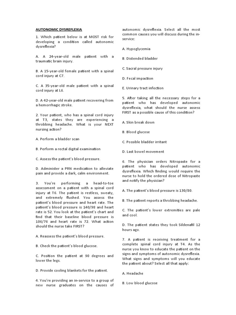 Autonomic Dysreflexia | PDF | Spinal Cord Injury | Shock (Circulatory)