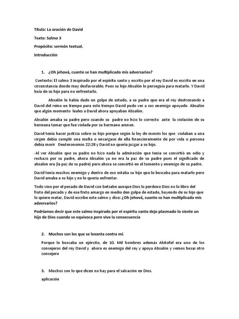 La Oracion De David Pdf David Salmos