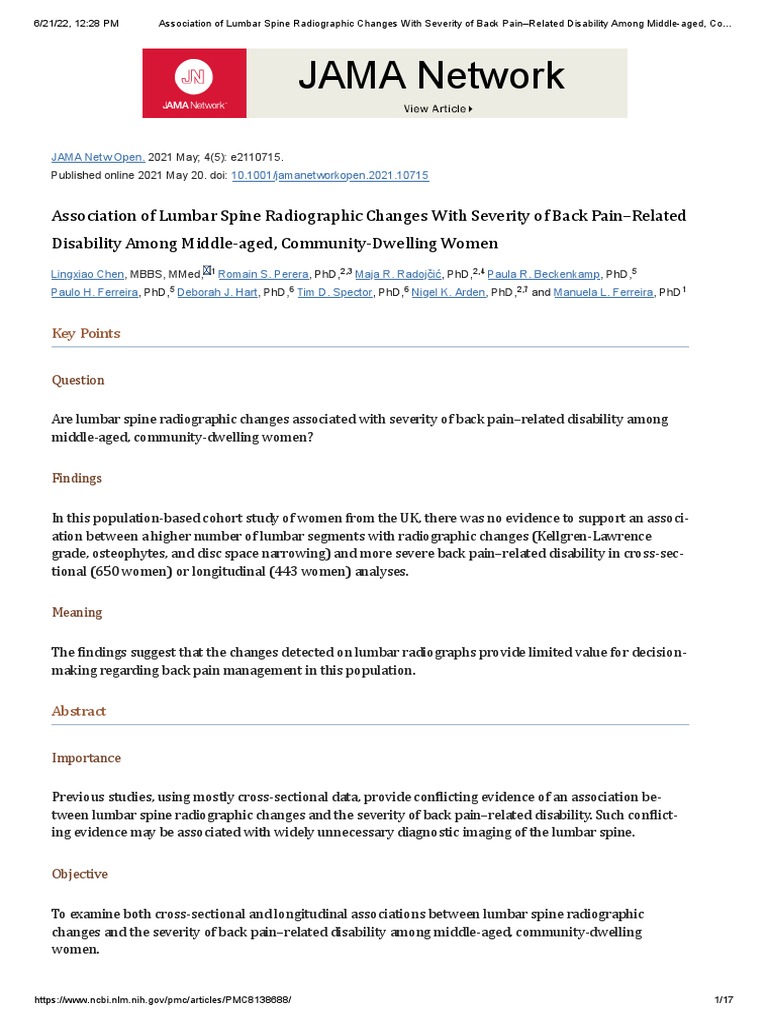 Association of Lumbar Spine Radiographic Changes With Severity of Back ...