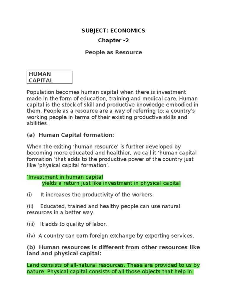 Short notes-PEOPLE AS RESOURCE | PDF | Unemployment | Human Capital