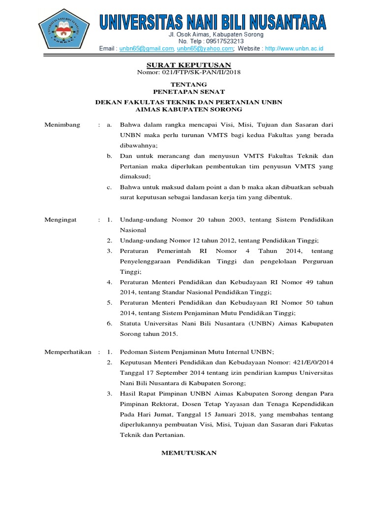 SK 021 Tentang Tim Penyusunan VMTS | PDF