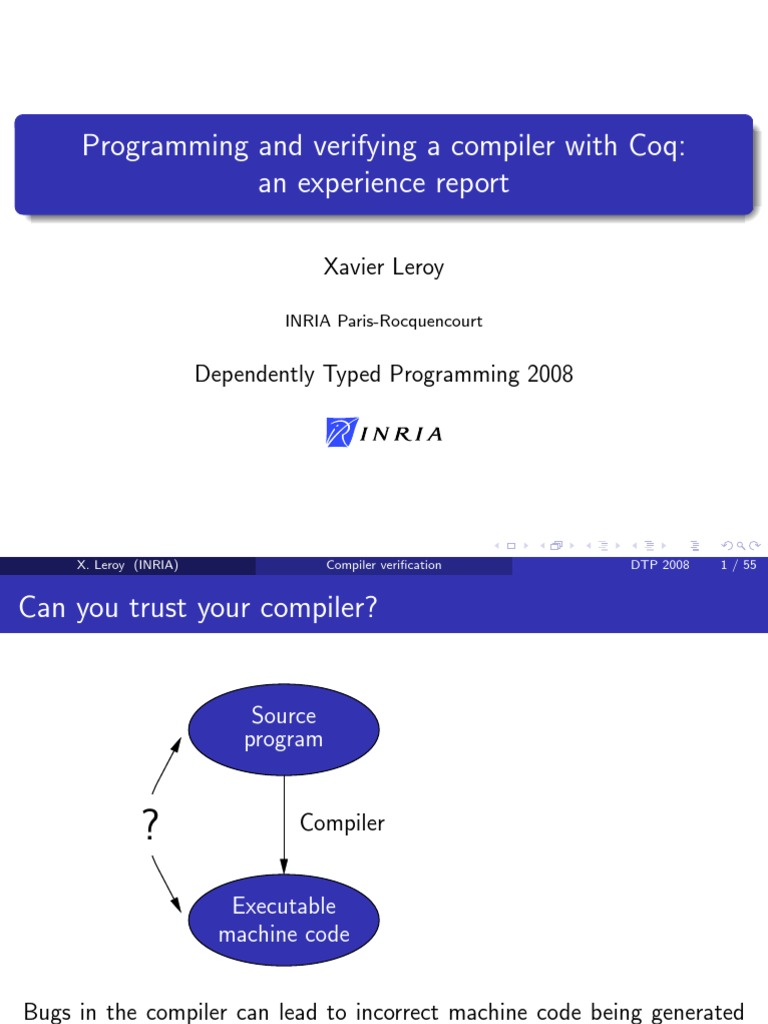 Programming and Verifying A Compiler With Coq: An Experience Report | PDF | Functional ...