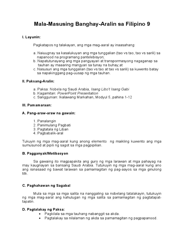 Mala Masusing Banghay Aralin Sa Filipino | PDF