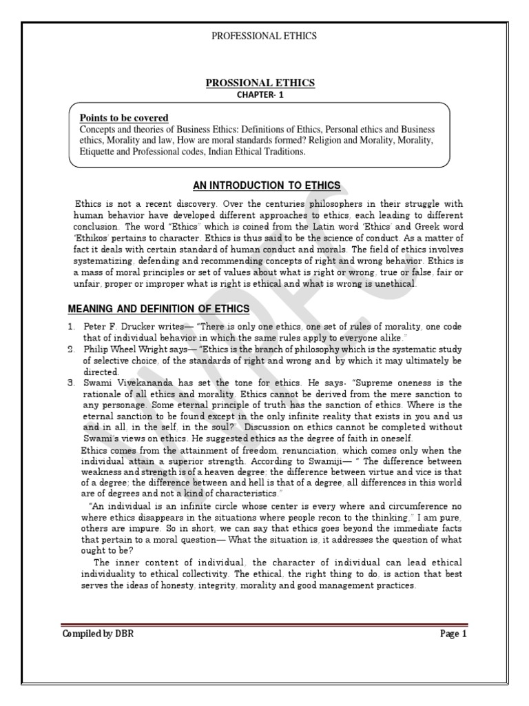 Class 9 Professional Ethics Overview | PDF | Morality | Business Ethics