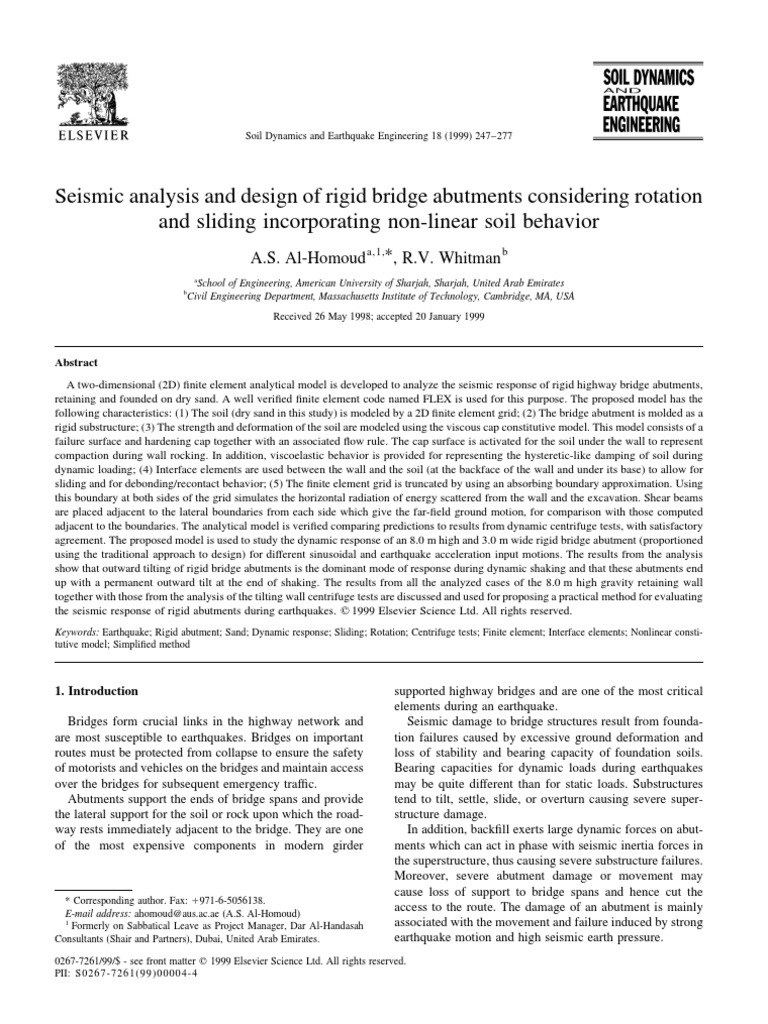 Seismic Analysis and Design of Rigid Bridge Abutments Considering Rotation and Sliding ...