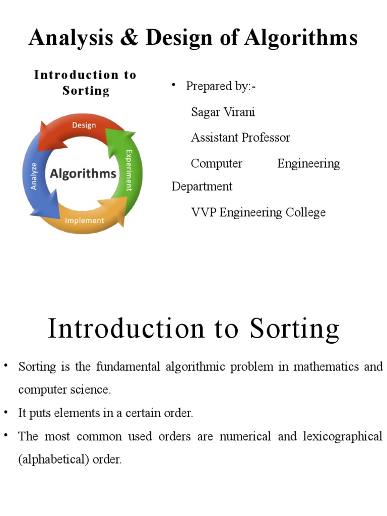 Analysis And Design Of Algorithms Introduction To Sorting Pdf Algorithms Mathematics