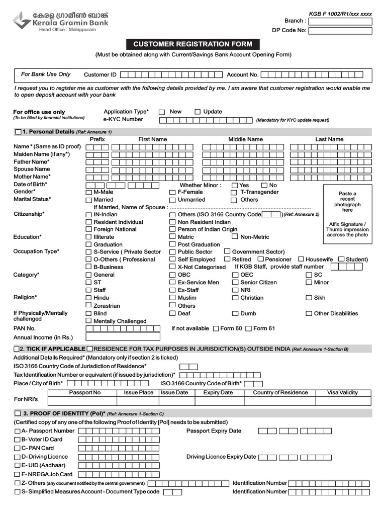 Customer Registration Form: For Office Use Only | PDF | Identity ...