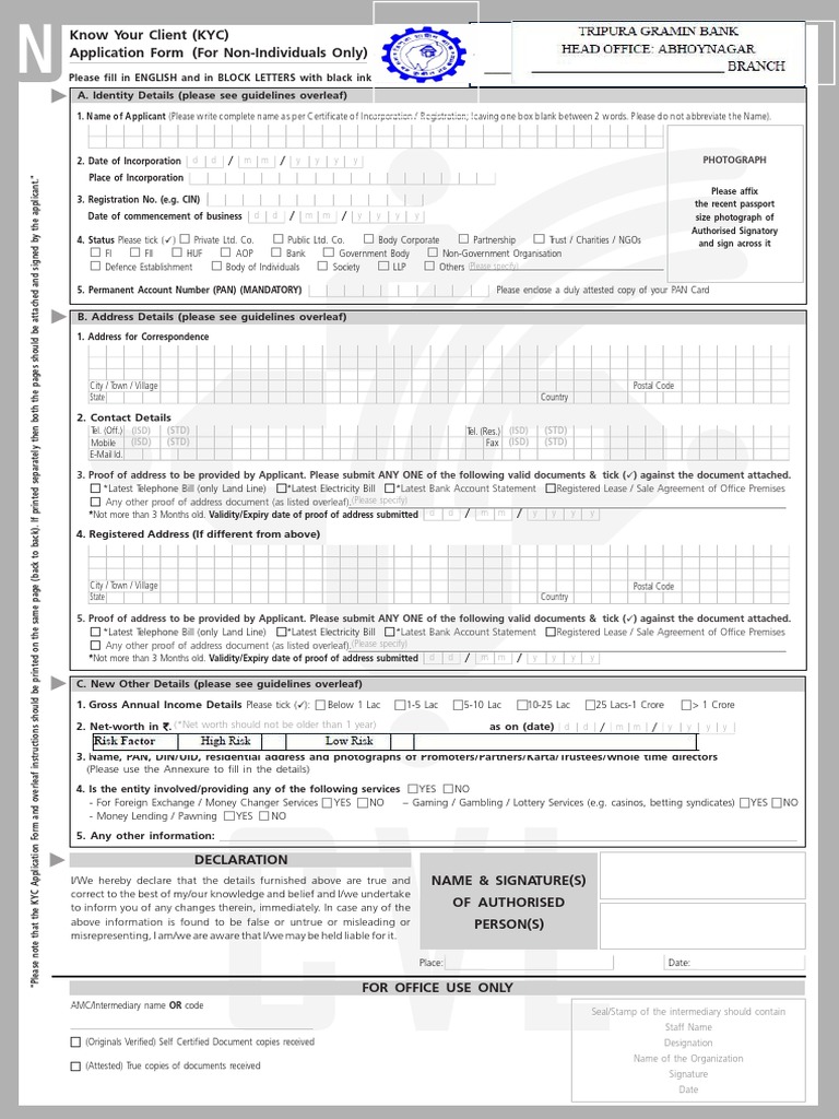Know Your Client (KYC) Application Form (For Non-Individuals Only) | PDF | Identity Document