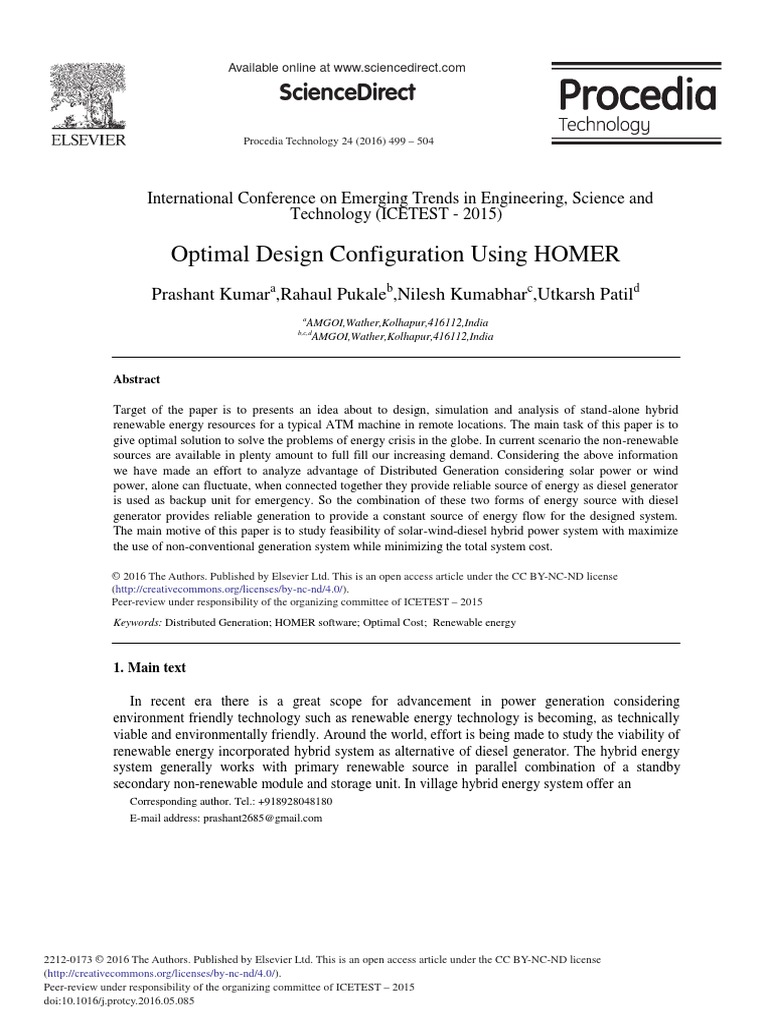 Optimal Design Configuration Using Homer: Sciencedirect | PDF | Solar ...