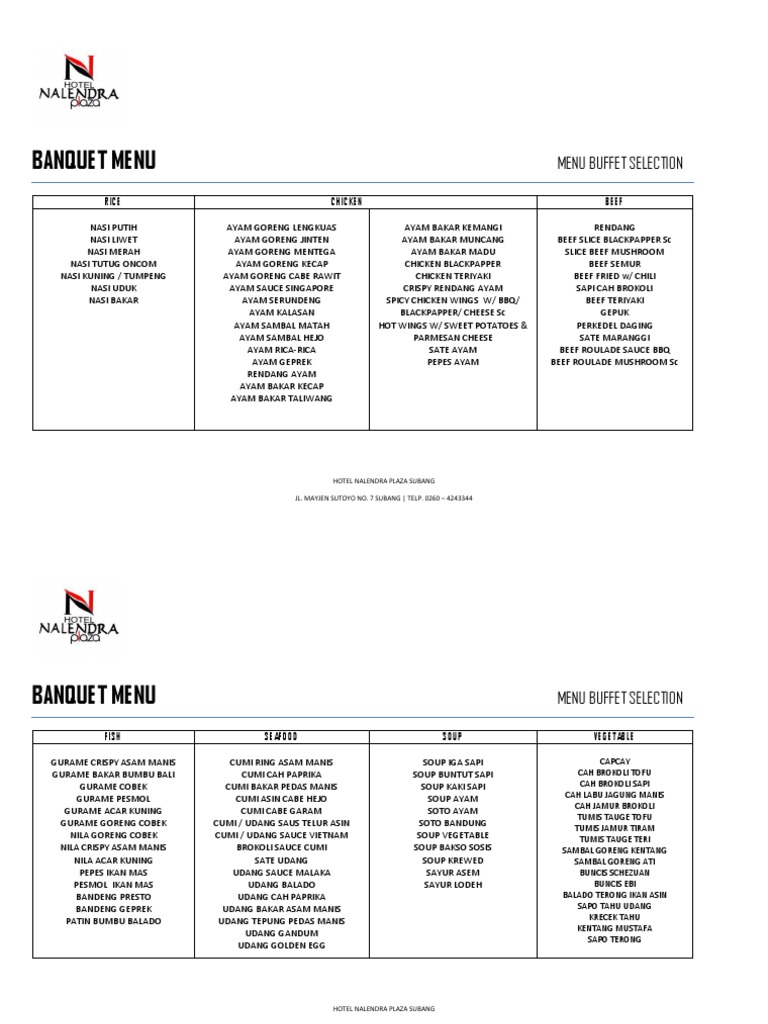Menu Buffet Hotel Nalendra Plaza | PDF | Makanan | Indonesia