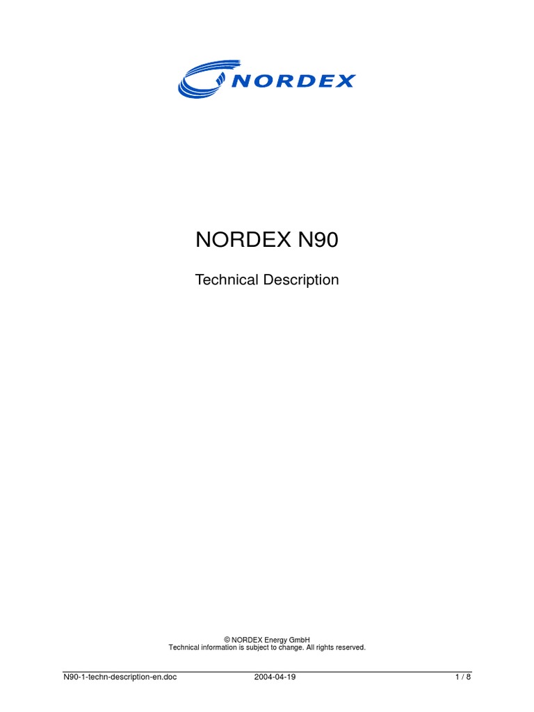 Nordex N90: Technical Description | PDF | Turbine | Wind Turbine