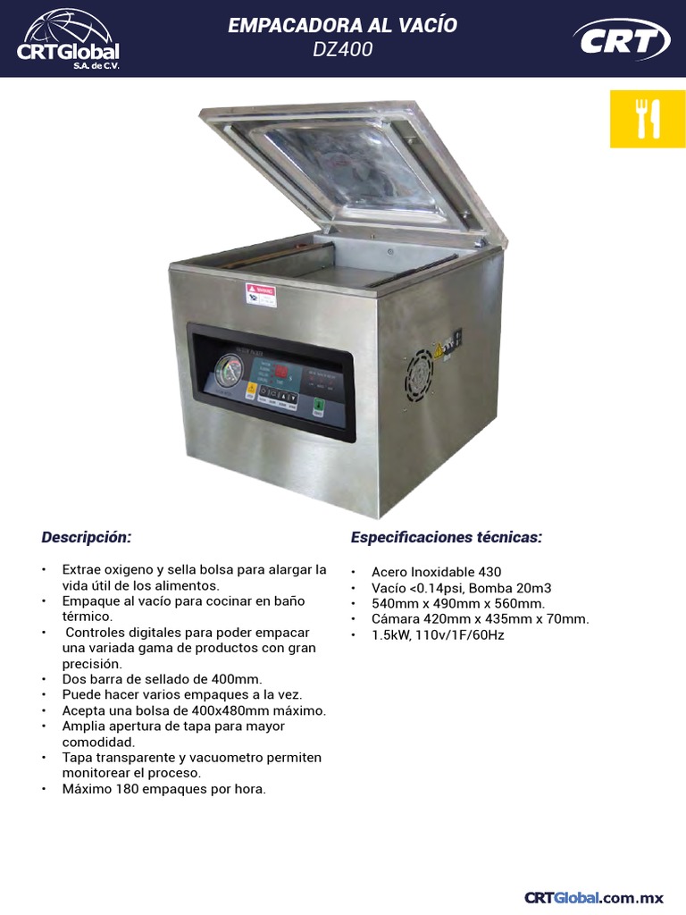 Empacadora al Vacío DZ400: Eficiencia y Precisión | PDF | Cocina ...