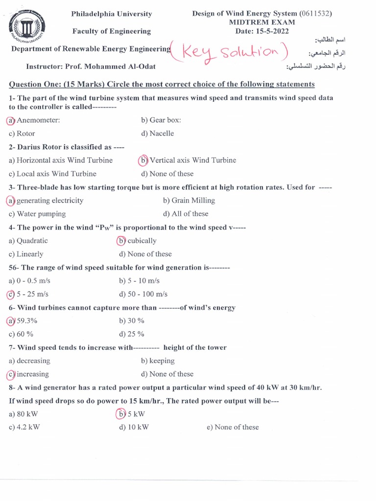 Design of Wind Energy Systems-Key Solution | PDF