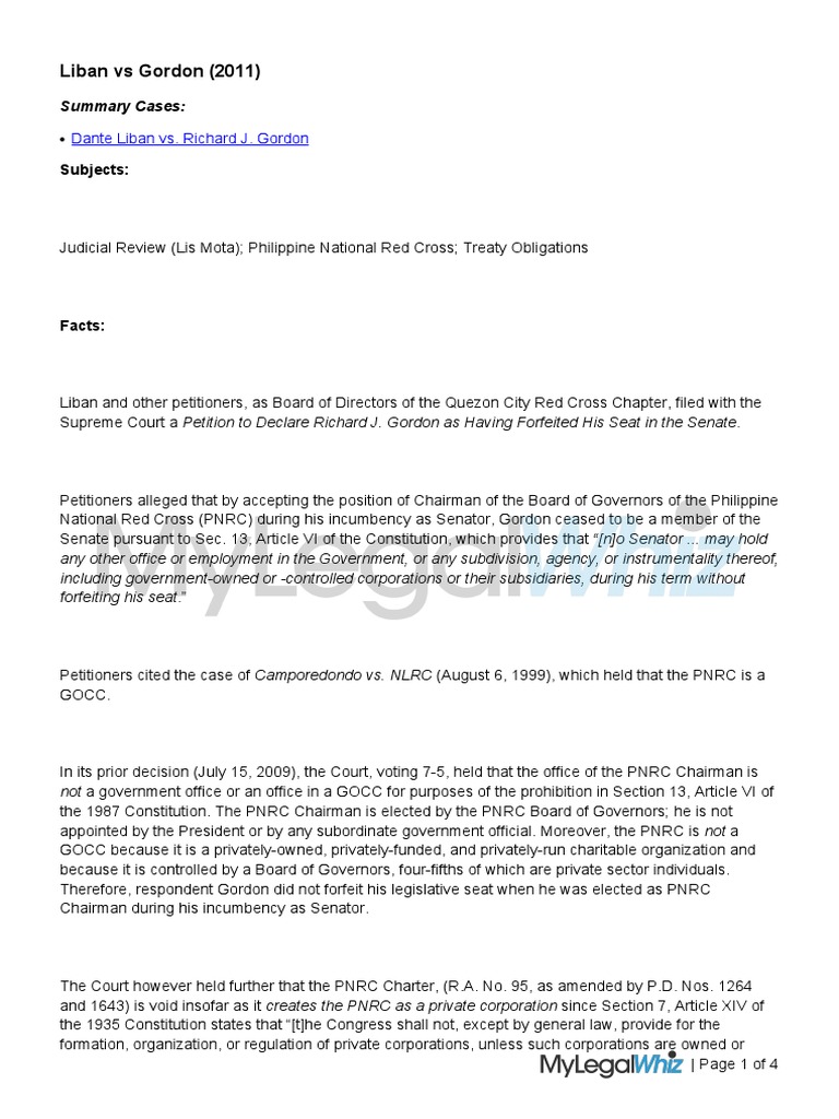 Dante Liban Vs Richard J Gordon | PDF | International Law | Constitution