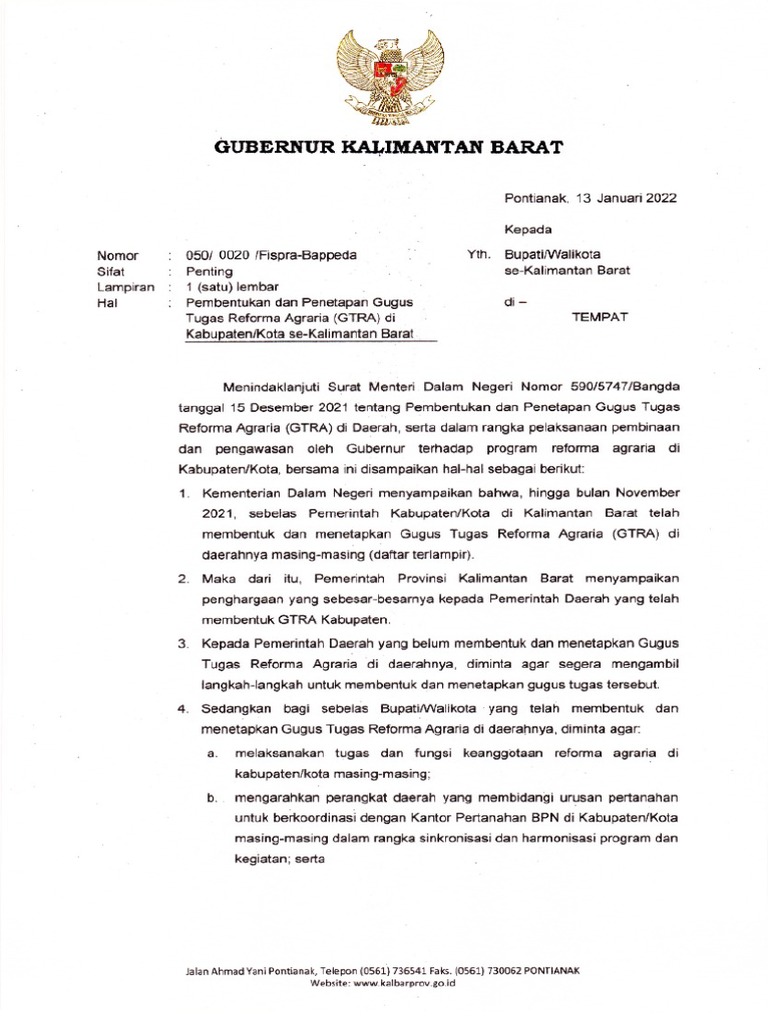 Surat Gub Ke Kab Kota Bentuk Gtra | PDF